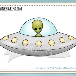 Digital Stamp Flying Saucer alien UFO printable digi image | Etsy