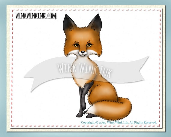 Digital Stamp Foxy sitting red fox wildlife digi | Etsy