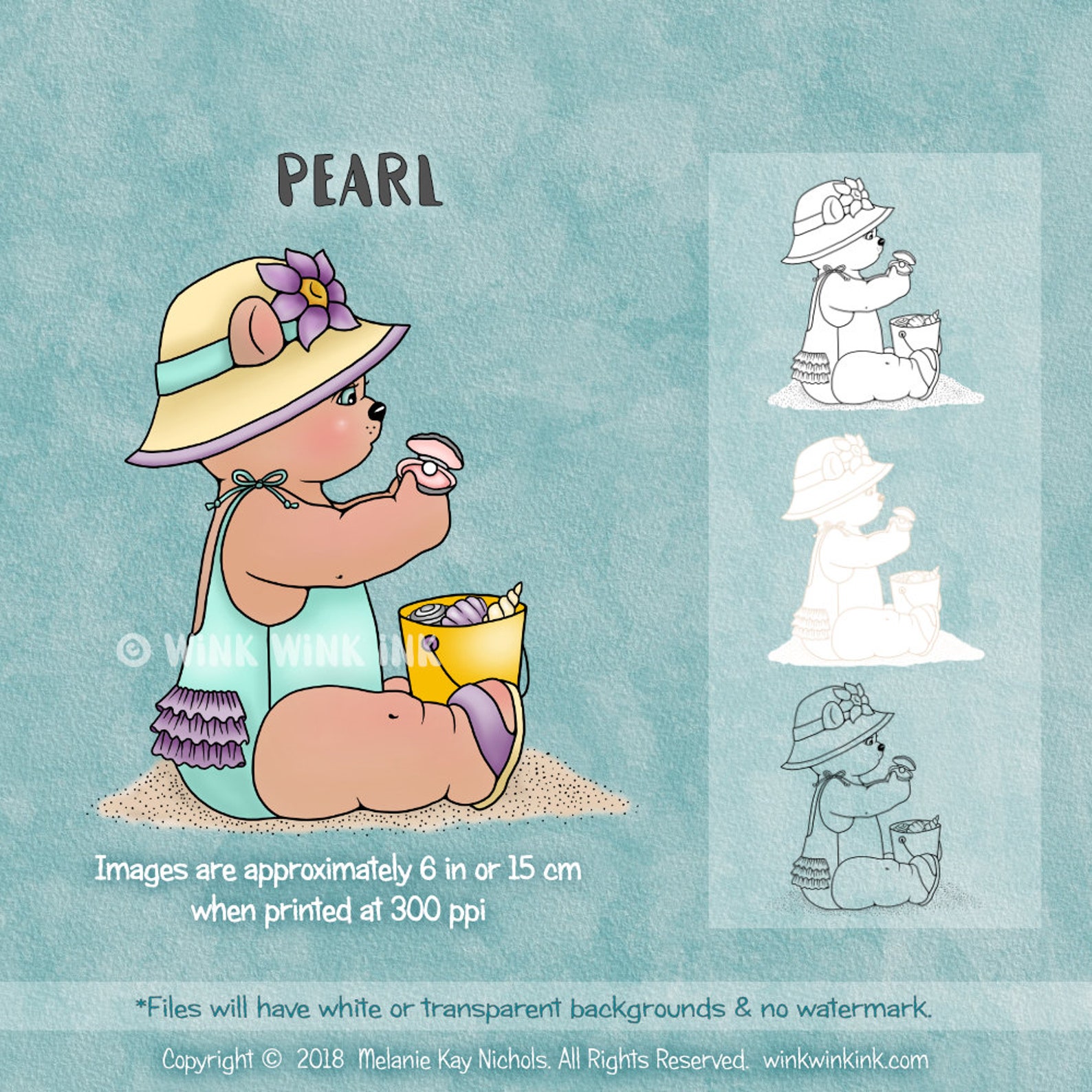 Digital Stamp Pearl Beach Bear Summer Fun Printable Digi Image - Etsy