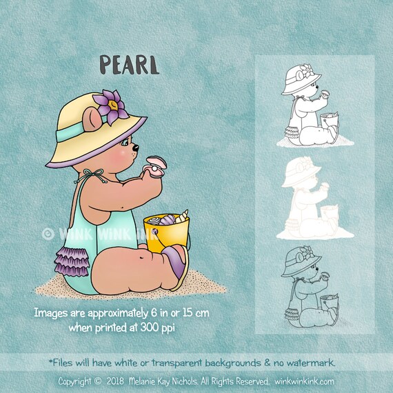 Digital stamp Pearl beach bear summer fun printable digi | Etsy