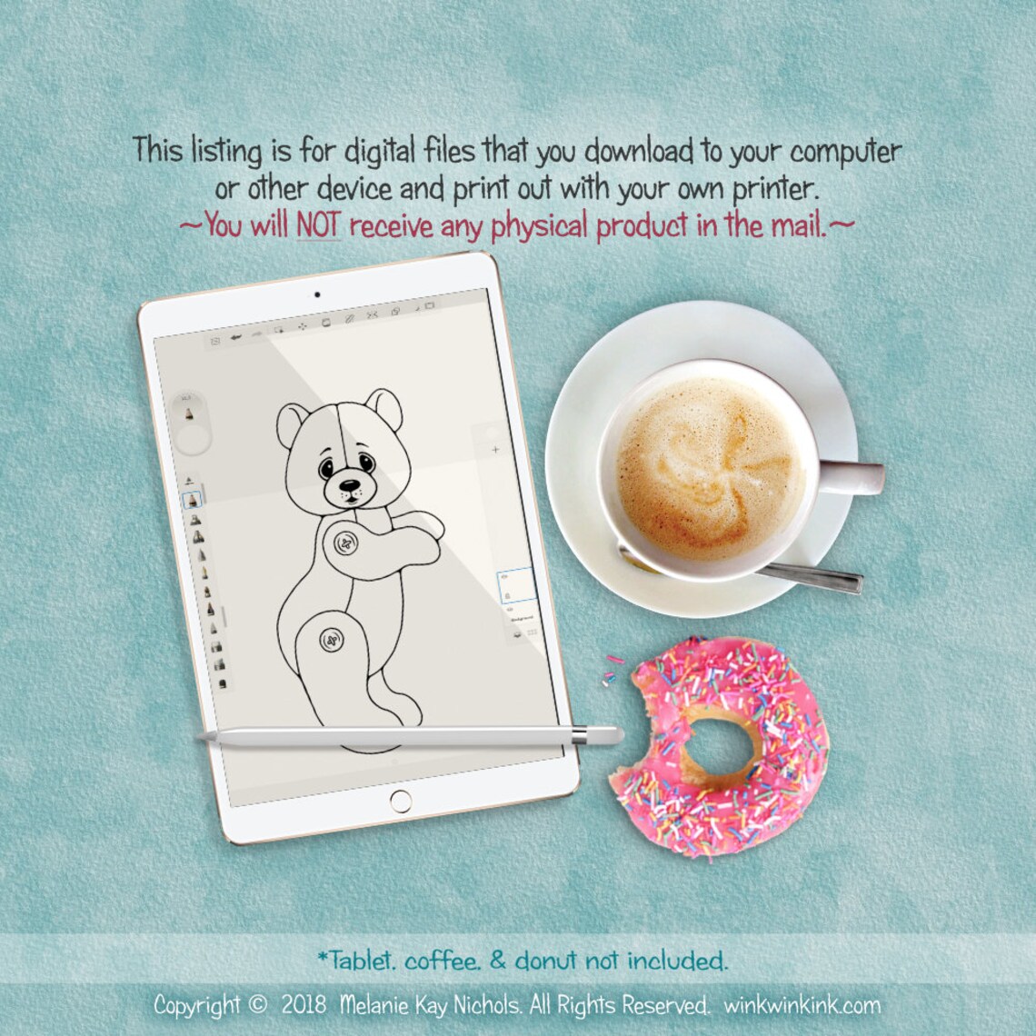 Digital Stamp Button Bear Teddy Bear Printable Digi Image - Etsy