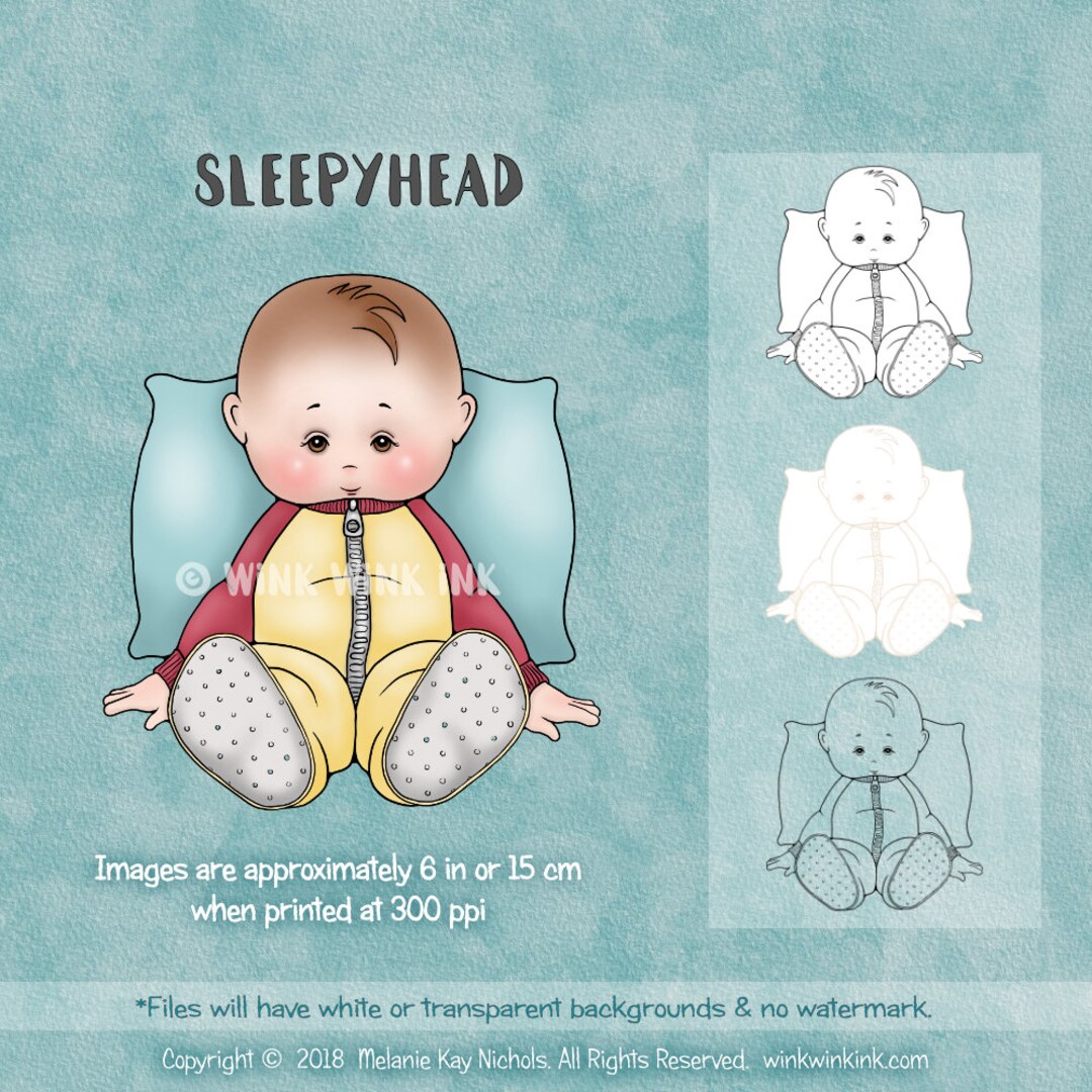 Digital Stamp - Sleepyhead - Sleepy Toddler in Pajamas Printable Image ...