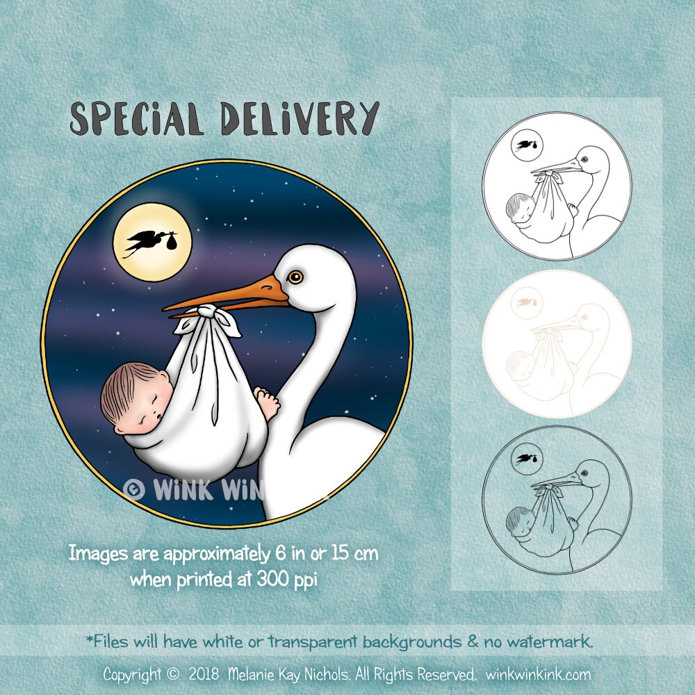 Digital Stamp - Special Delivery - Stork With New Baby Digi Image - Etsy