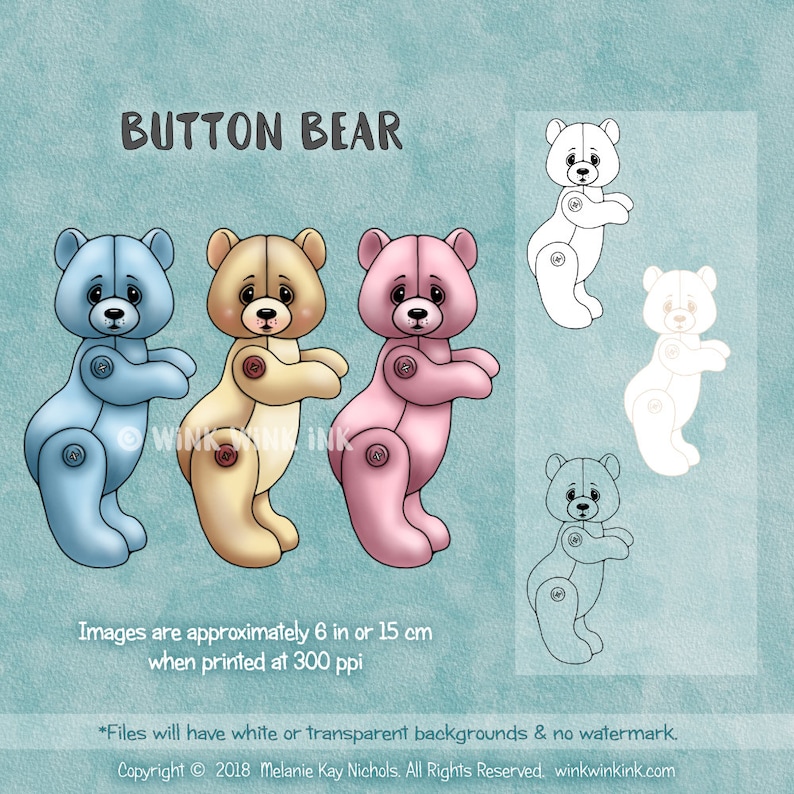Digital Stamp Button Bear Teddy Bear Printable Digi Image - Etsy