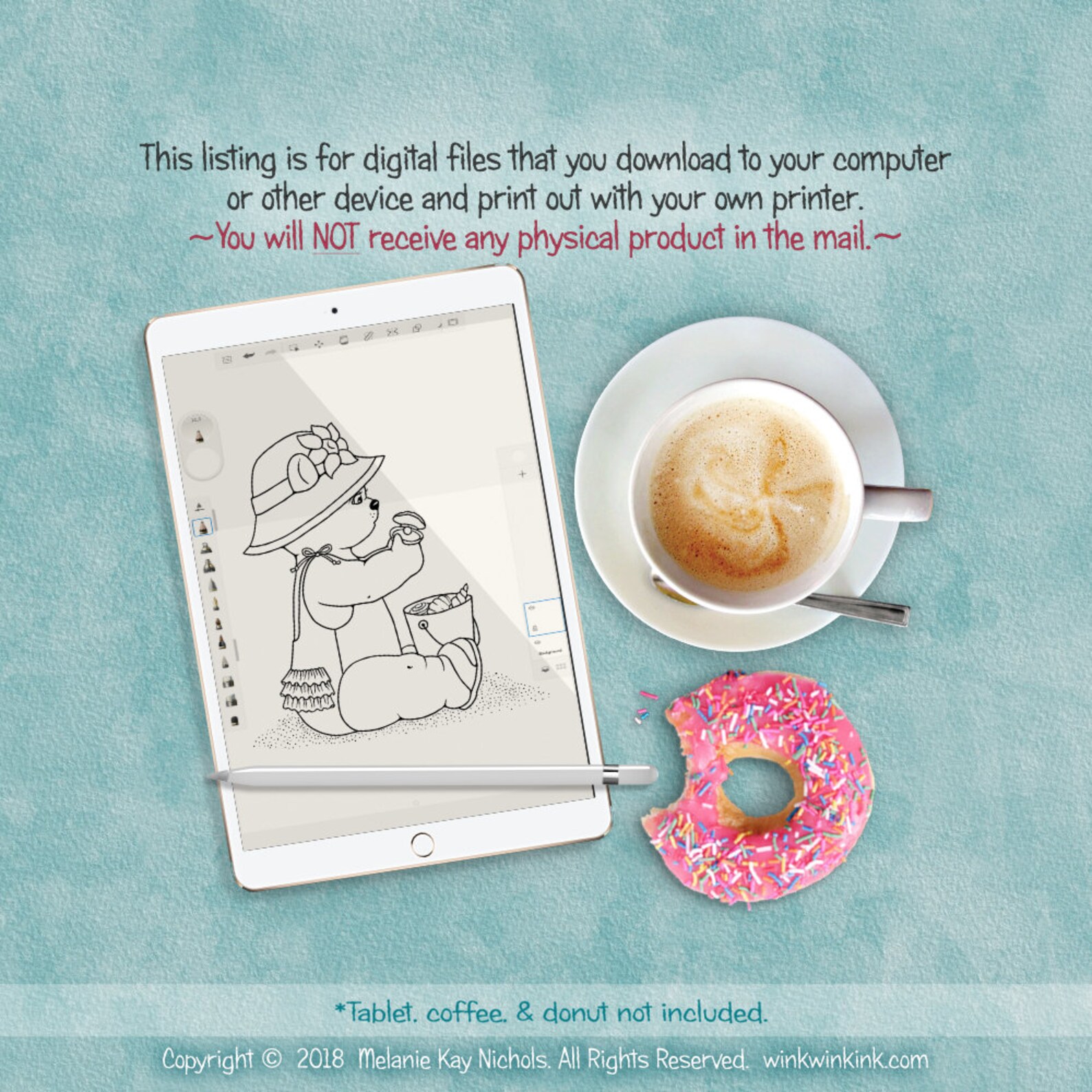 Digital Stamp Pearl Beach Bear Summer Fun Printable Digi Image - Etsy