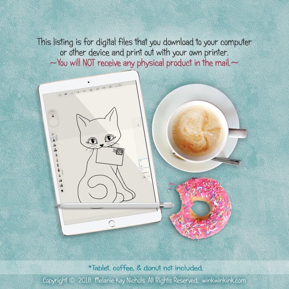 Digital Stamp Kitty Note Cat Love Letter Valentine Digi Image - Etsy