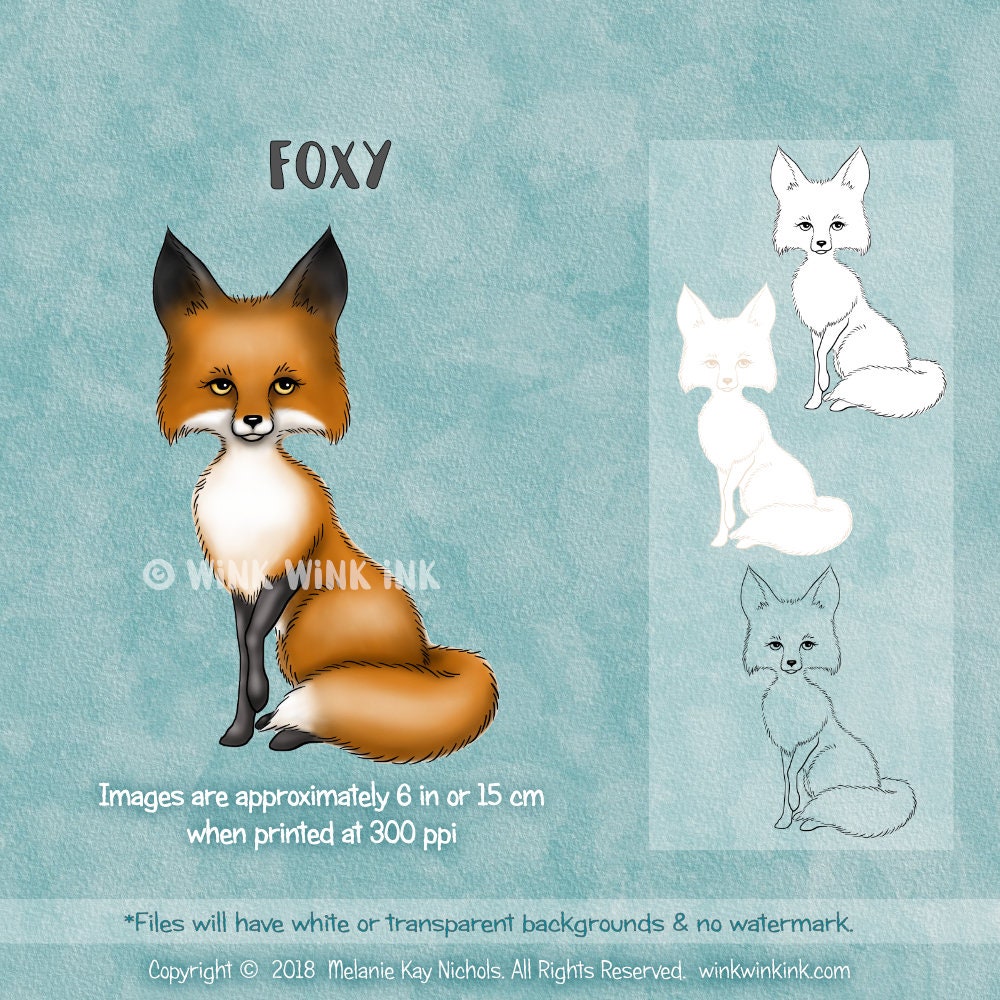 Digital Stamp - Foxy - Sitting Red Fox - Wildlife Digi Stamp - Clip Art ...