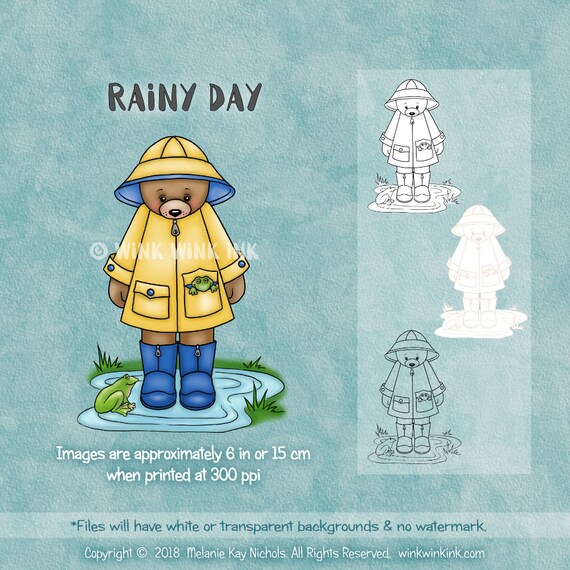 Digital stamp Rainy Day bear in raincoat and rubber boots | Etsy