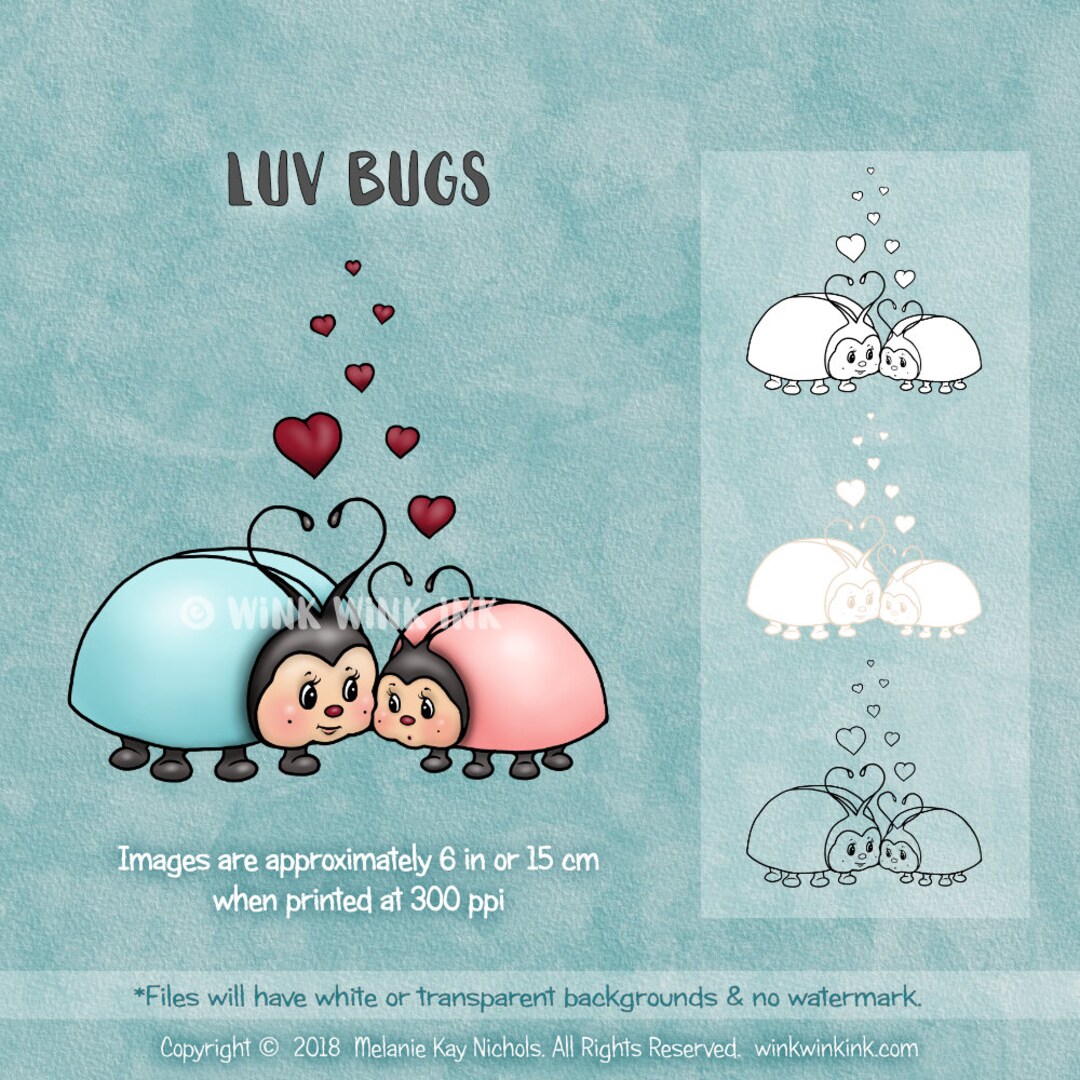 Digital Stamp Luv Bugs Cute Beetles Love Hearts Valentine Digi - Etsy