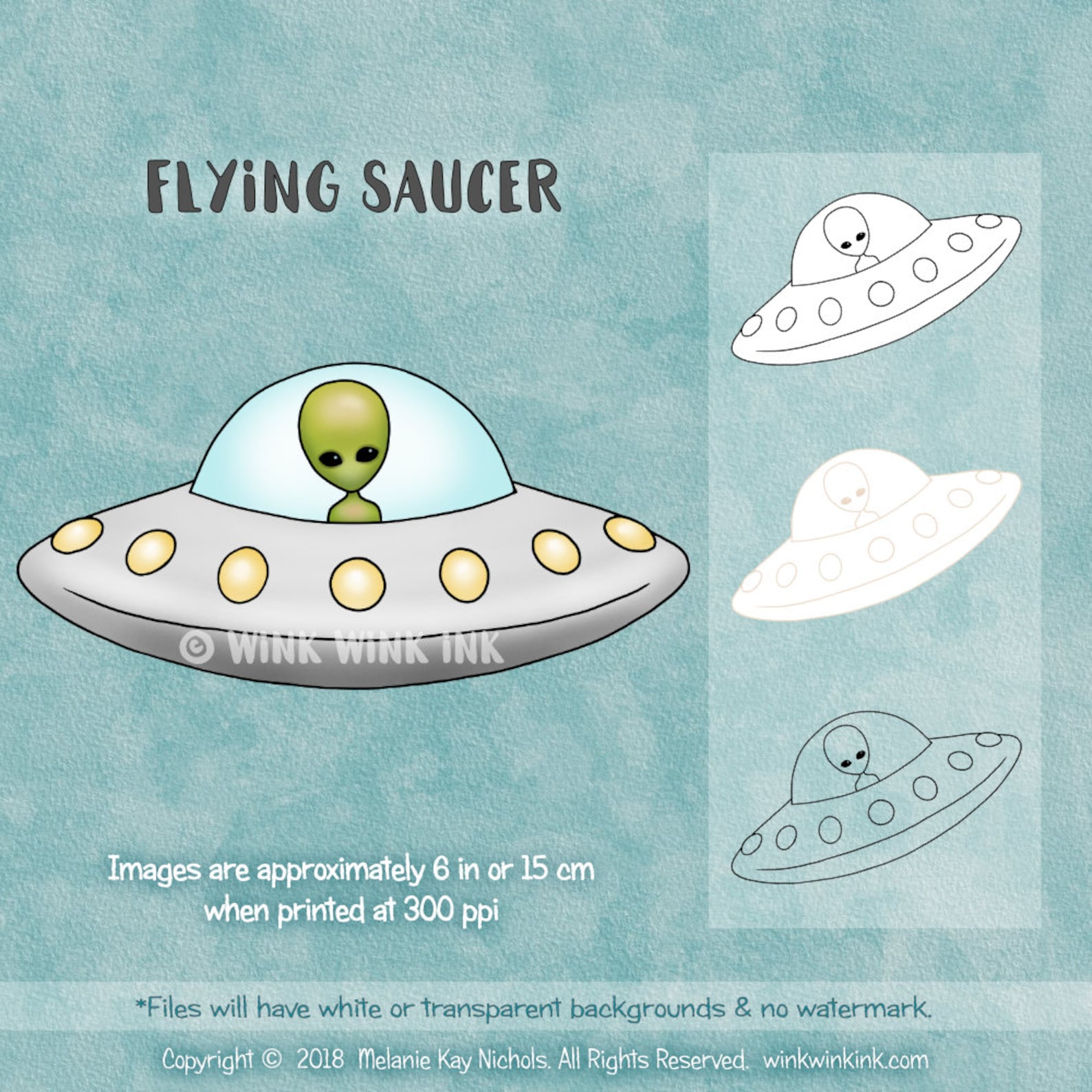 Digital Stamp - Flying Saucer - Alien UFO Printable Digi Image - Etsy