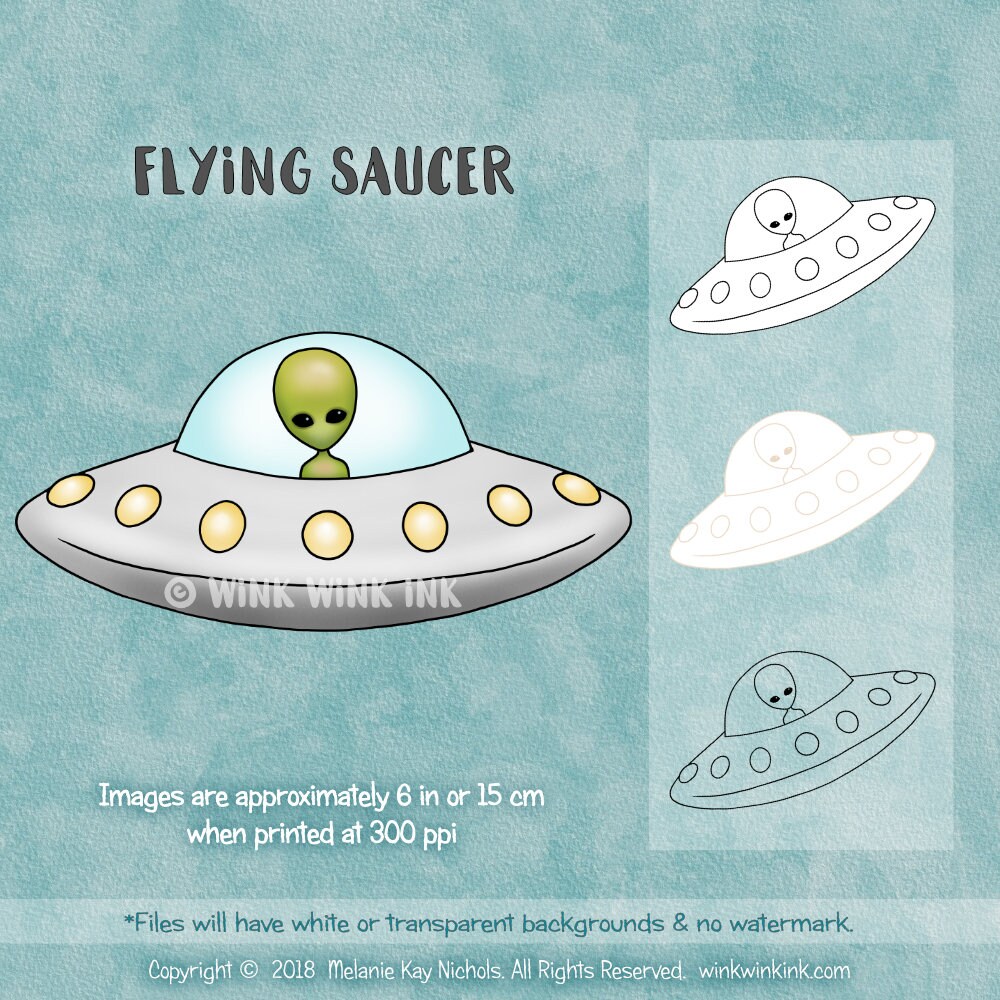 Digital Stamp - Flying Saucer - Alien UFO Printable Digi Image - Etsy