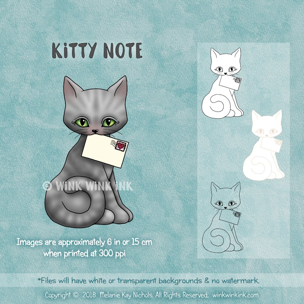 Digital Stamp Kitty Note Cat Love Letter Valentine Digi Image - Etsy