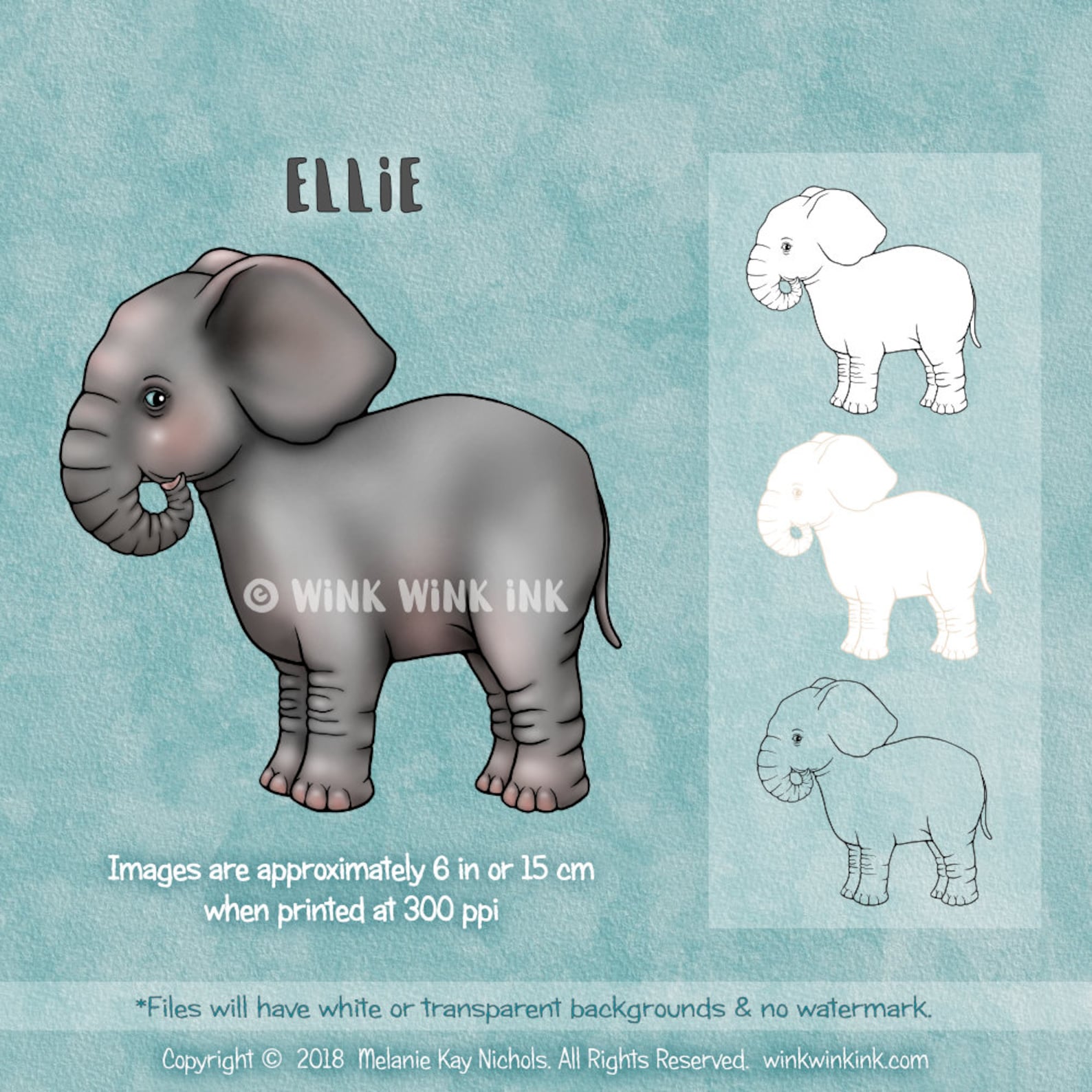 Digital Stamp - Ellie - Baby Elephant Printable Image - Etsy