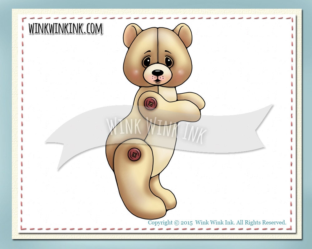 Digital stamp Button Bear Teddy Bear printable digi image | Etsy