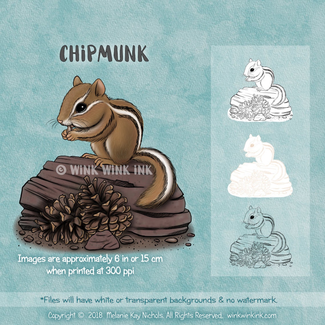 Digital Stamp - "chipmunk" - Woodland Animal Image With Pine Cones for ...