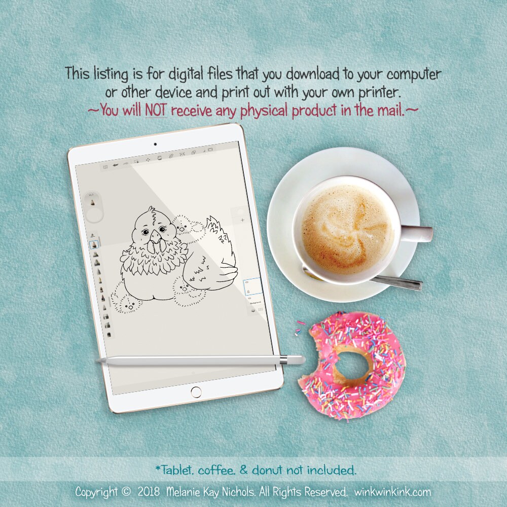 Digital Stamp - Mama - Chicken Hen and Baby Chicks Printable Digi Image ...