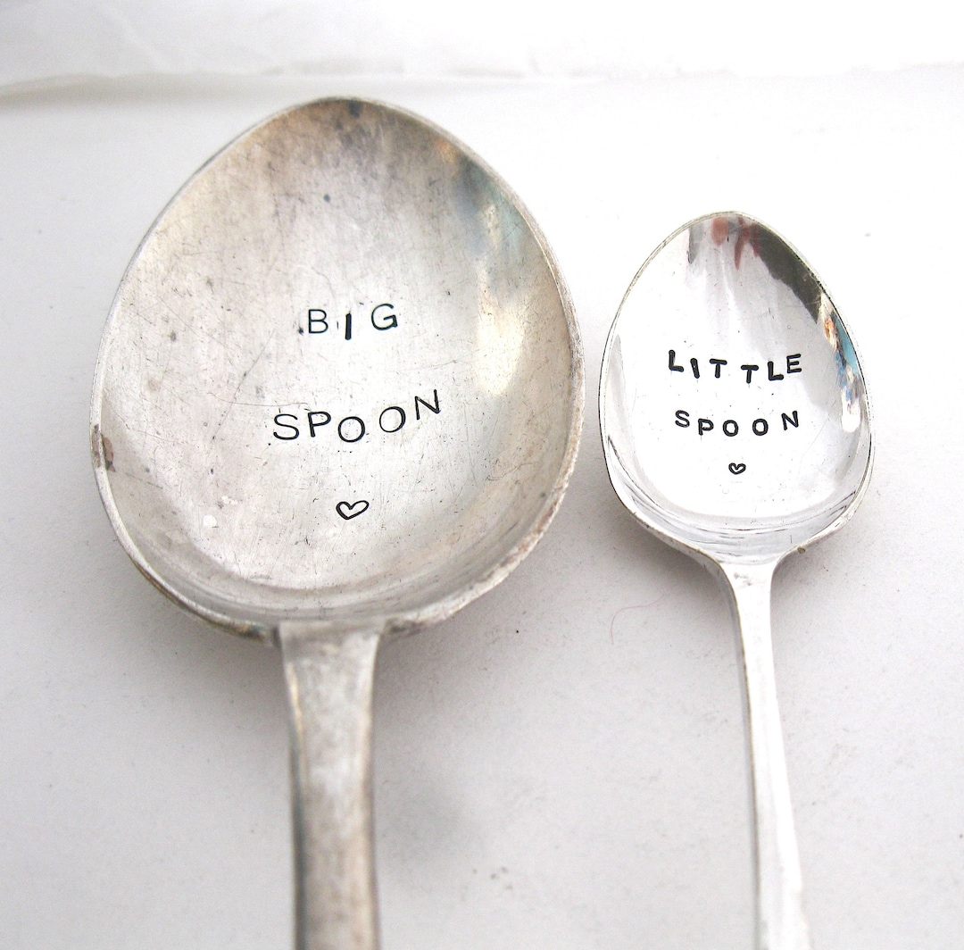 Personalised Big Spoon Little Spoon, Rustic Hand Stamped Non Matching ...