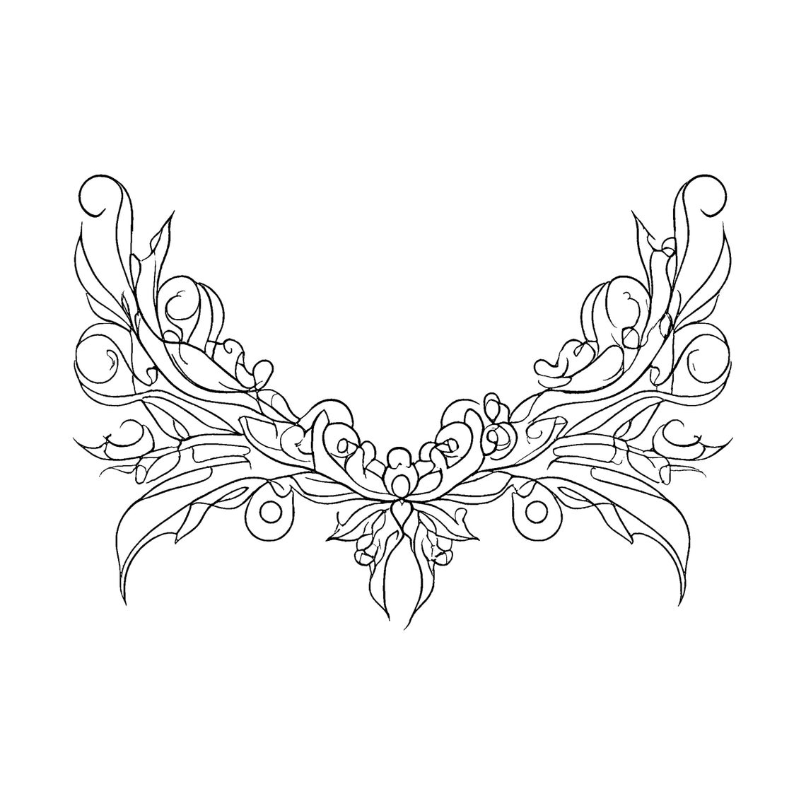 Ornate Botanical Line Tattoo, Elegant Flower and Vine Tattoo, Artistic ...