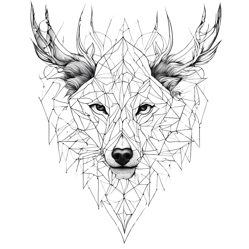 Geometric Wolf Tattoo Design, Abstract Animal Tattoo, Stylized Face ...
