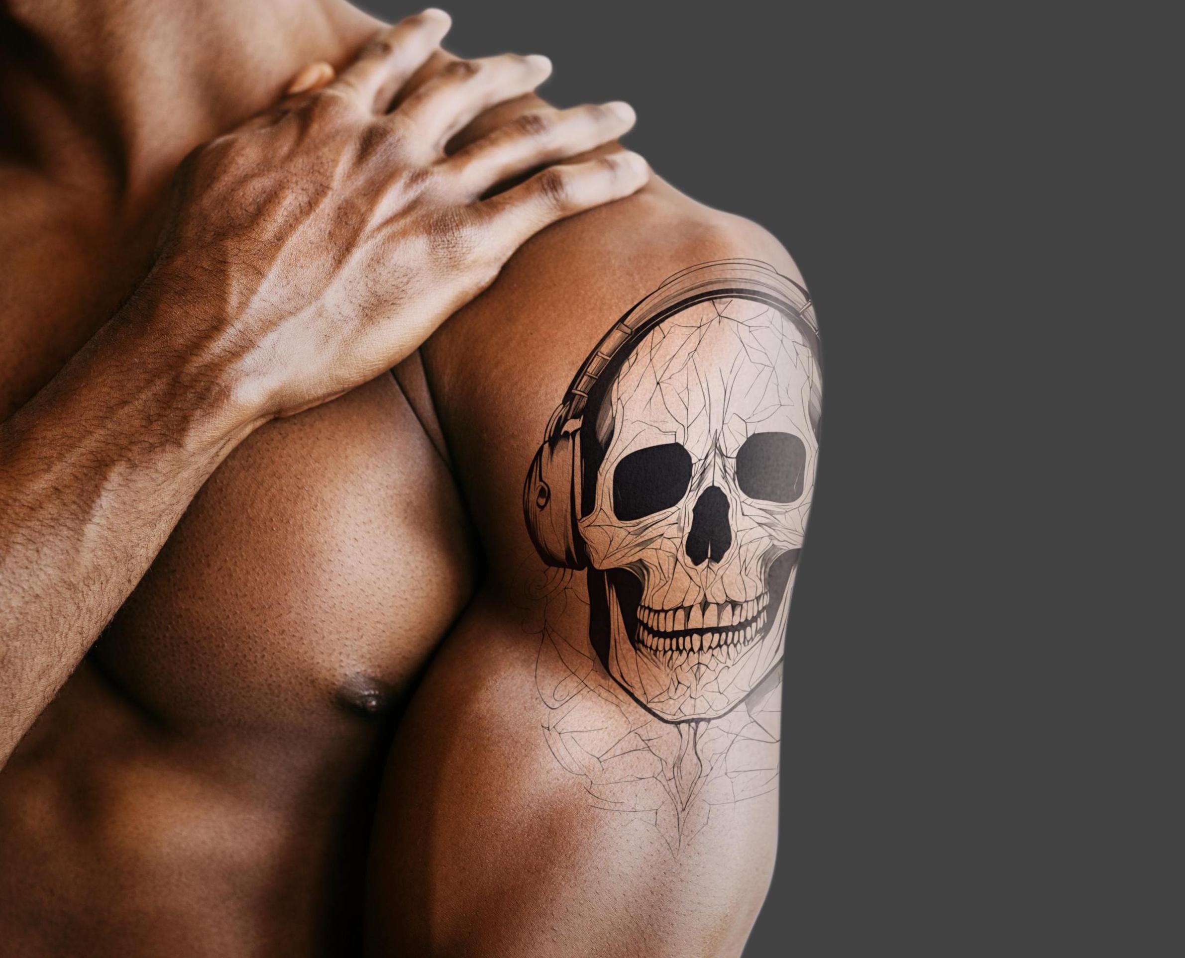Geometric Skull Tattoo, Gothic With Headphones Tattoo, Complex Line ...
