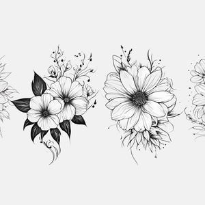 20 Design Flower Tattoo, Elegant Ink Tattoo Set, Nature-inspired Tattoo ...