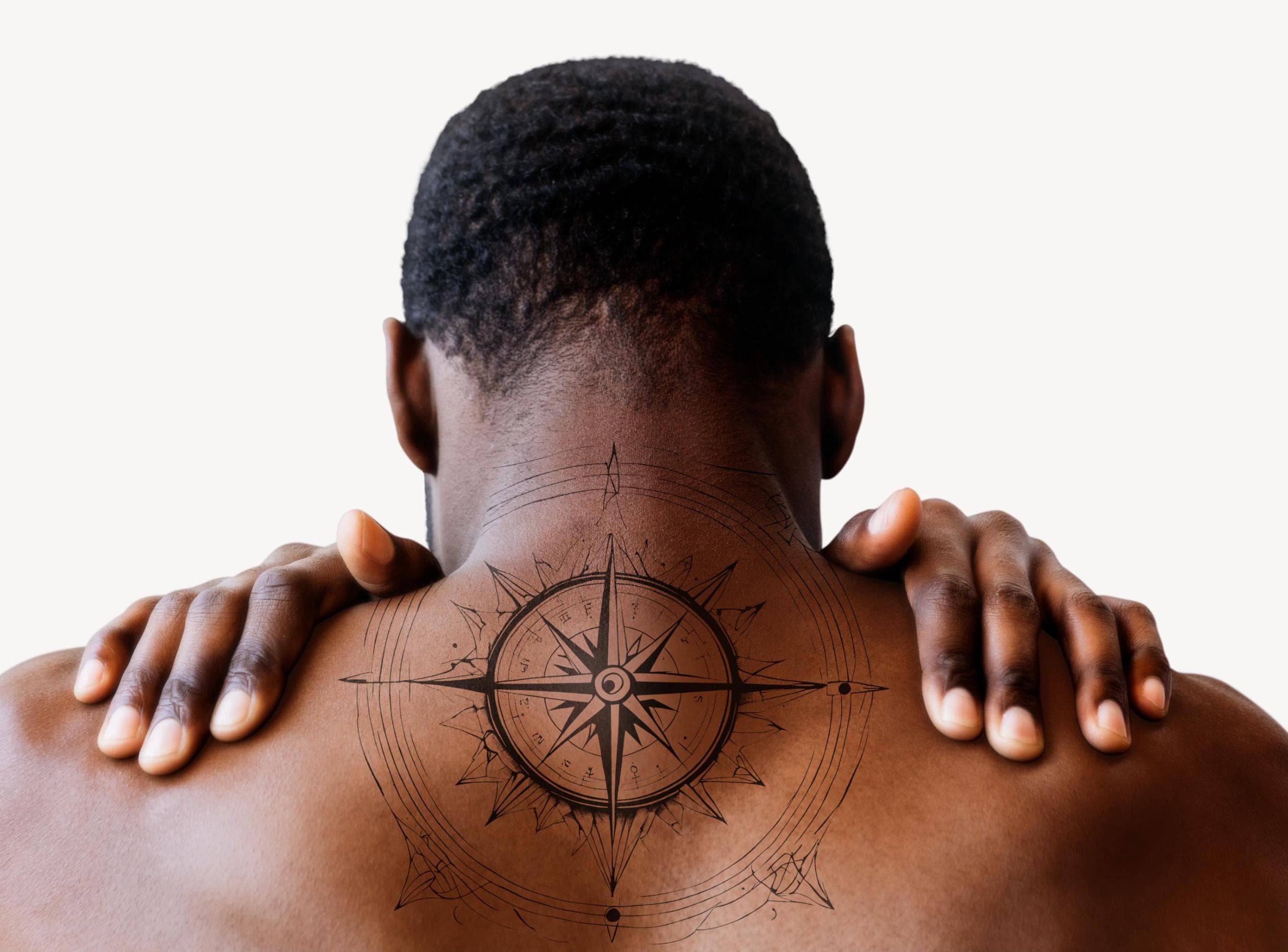 Fine Line Compass Tattoo, Black and White Direction Tattoo, Abstract ...