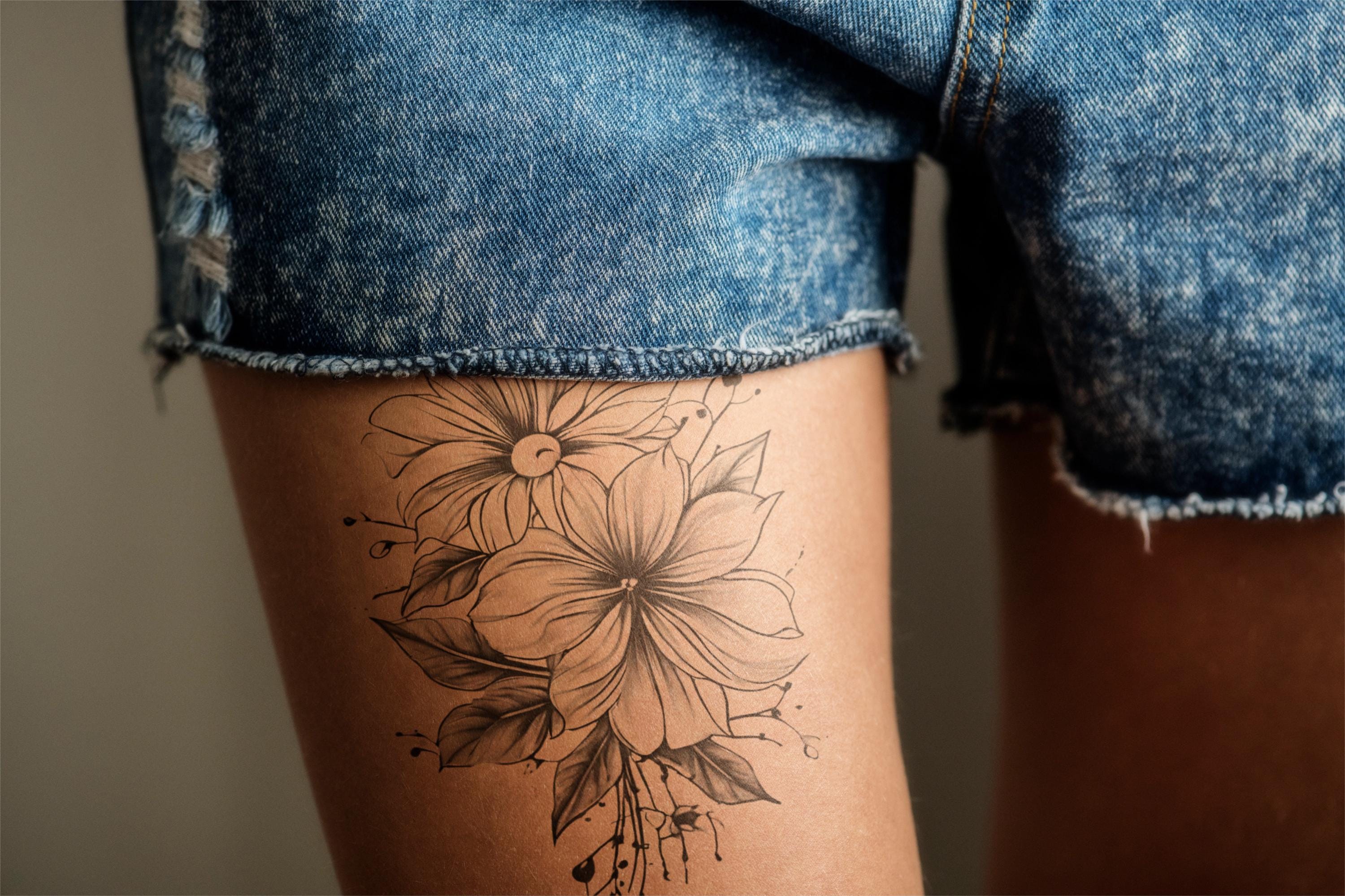 Classic Black Flower Tattoo, Elegant Flower Tattoo, Ornate Floral Arm ...