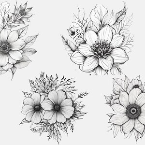 20 Design Flower Tattoo, Elegant Ink Tattoo Set, Nature-inspired Tattoo ...