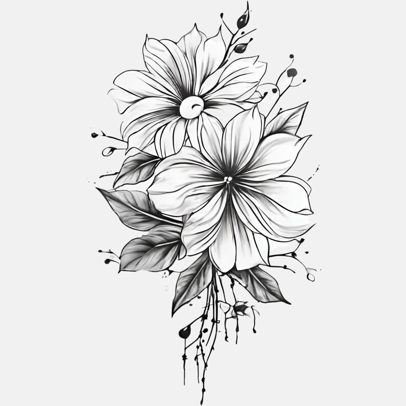 Classic Black Flower Tattoo, Elegant Flower Tattoo, Ornate Floral Arm ...