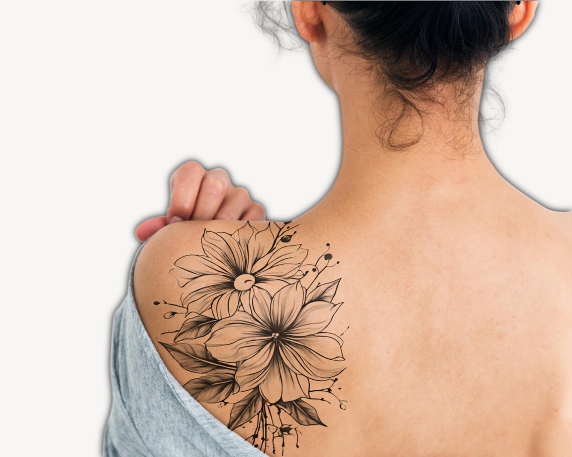 Classic Black Flower Tattoo, Elegant Flower Tattoo, Ornate Floral Arm ...