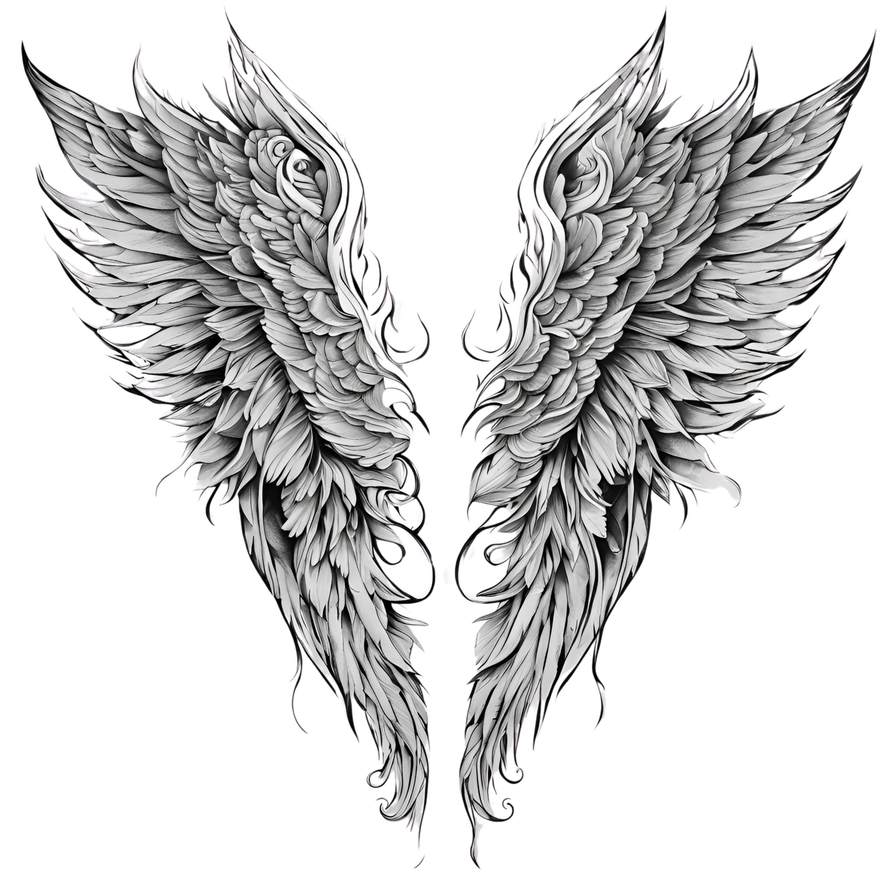 Angel Wings Tattoo, Feather Design Tattoo, Monochrome Illustration ...