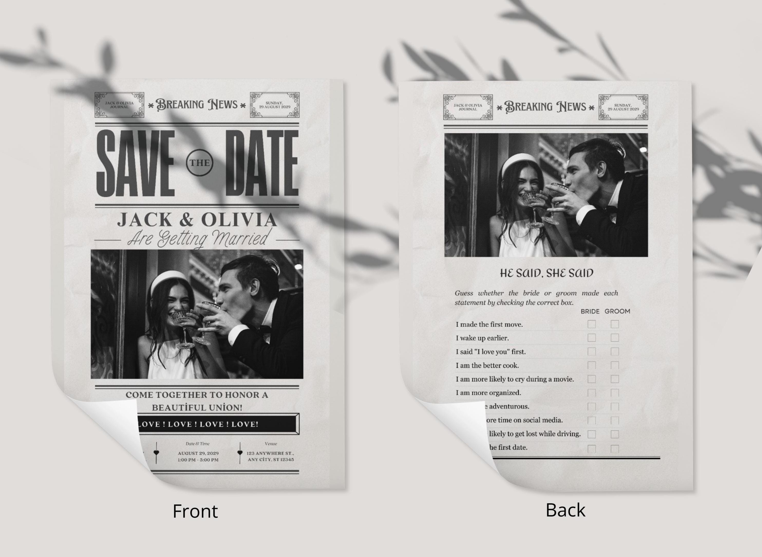 Newspaper Wedding Program Template, Editable Wedding Newspaper Program ...