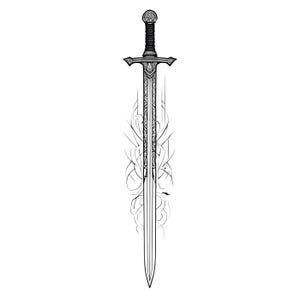 Fine Line Sword Tattoo, Detailed Blade Tattoo Art, Medieval Themed ...