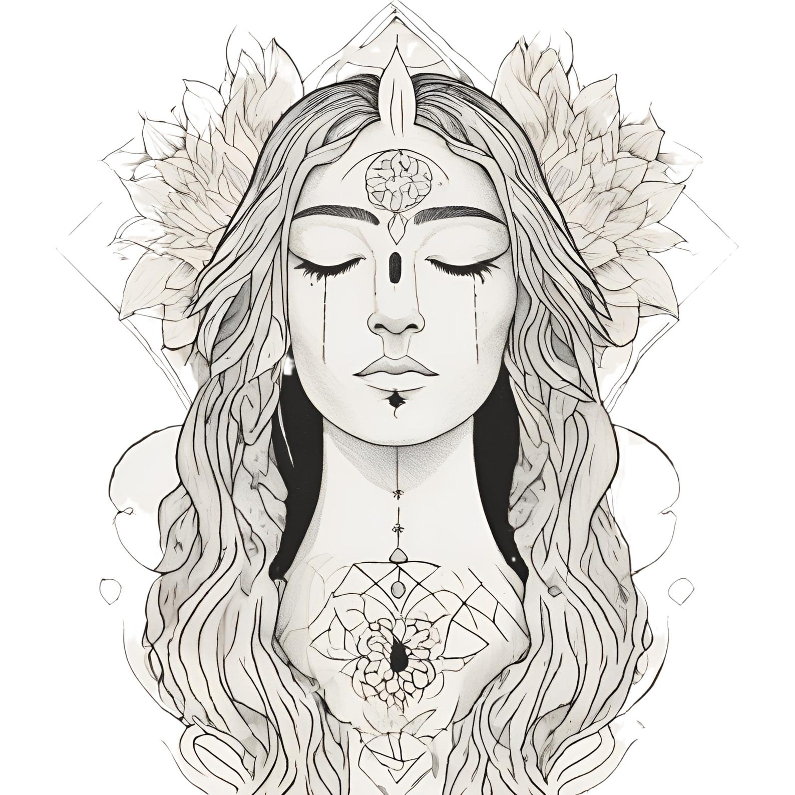Flower Detailed Goddess Tattoo, Third Eye Tattoo Art, Divine Feminine ...