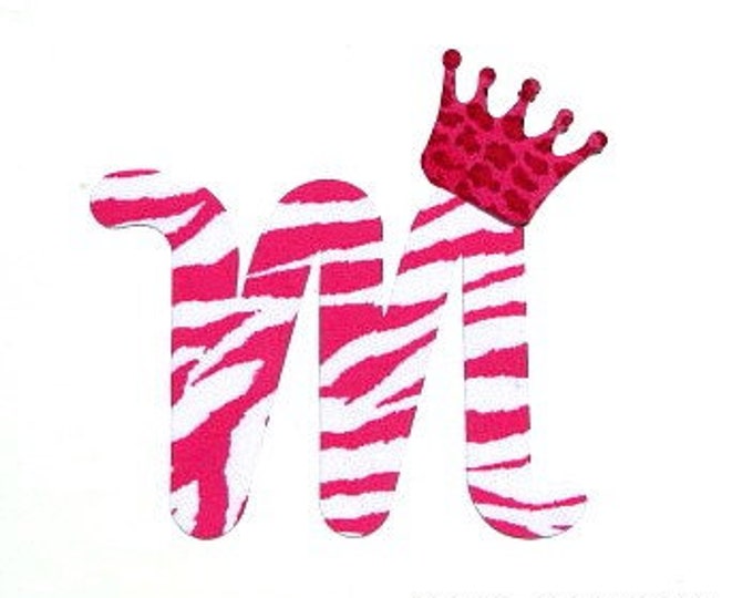 Zebra Print Cursive Letter and Crown Iron on Appliques-you - Etsy