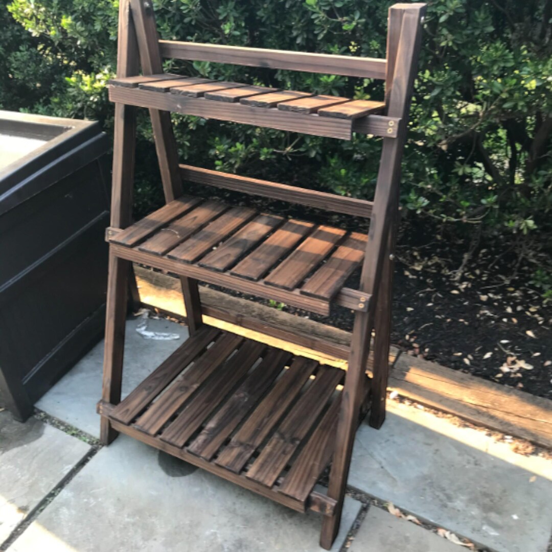 Wooden Folding Plant Stand Wooden Foldable Plant Shelf 3 Tier Flower ...
