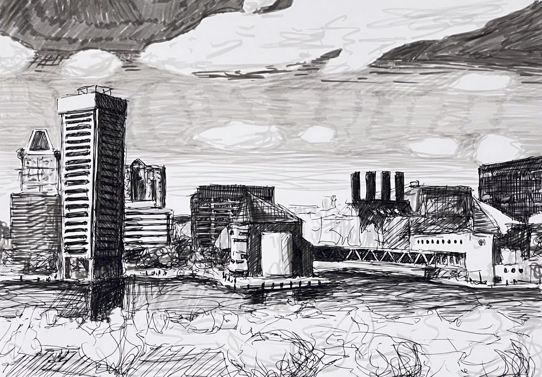 Baltimore Harbor Drawing, Print, Home Decor, Framed Poster - Etsy