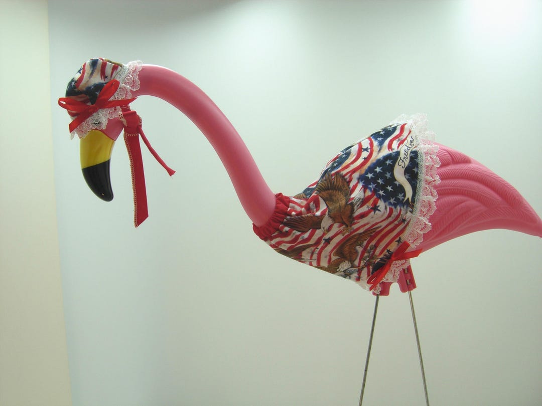 Yard Flamingo Patriotic Outfit in Flags and Eagles for Large Girl Yard ...