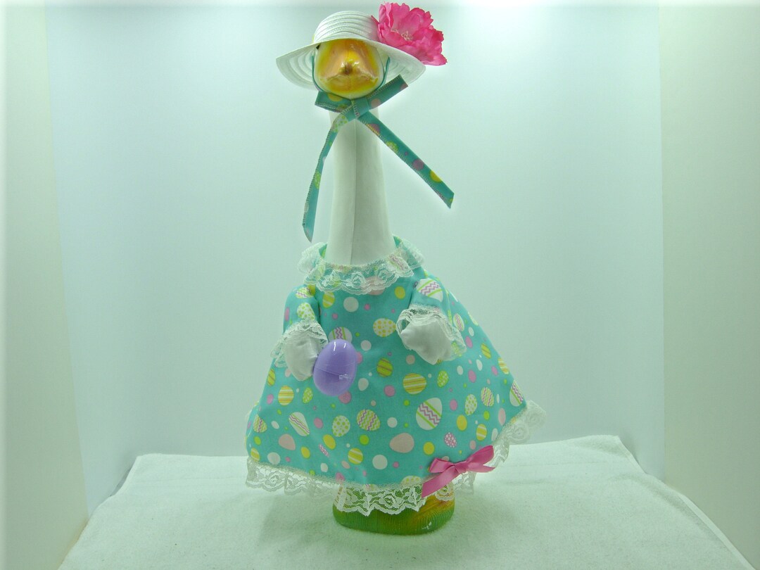 Goose Clothes Easter Eggs on Aqua With White Straw Hat for Large 23-27 ...