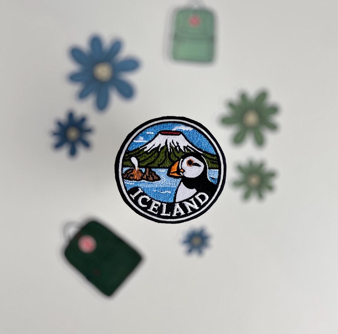 Iceland Puffin Volcano Patch, Iron on Nordic Wildlife Souvenir ...