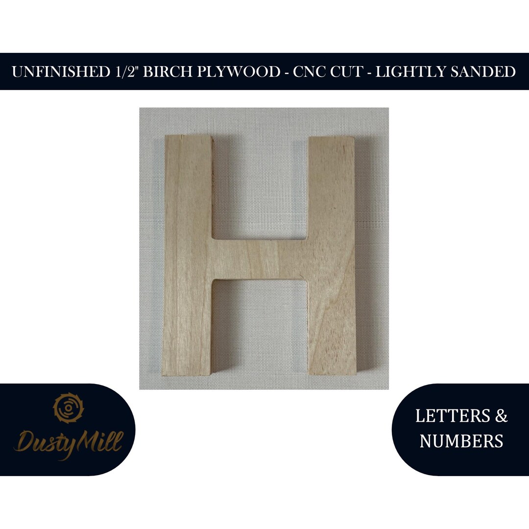Unfinished Wooden Letter H Cutout 1/2 Inch Thick Birch Wood Large ...
