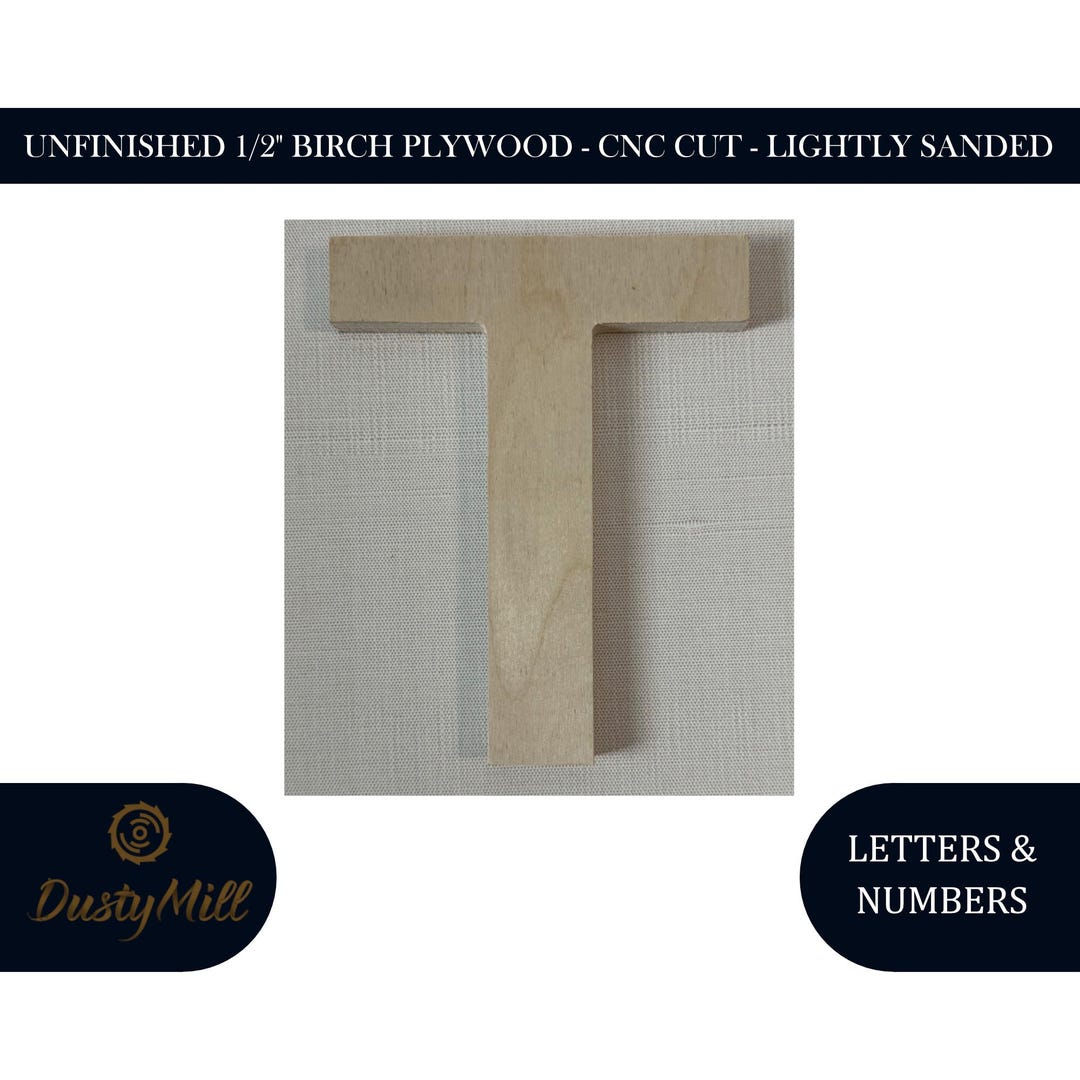 Unfinished Wooden Letter T Cutout 1/2 Inch Thick Birch Wood Large ...