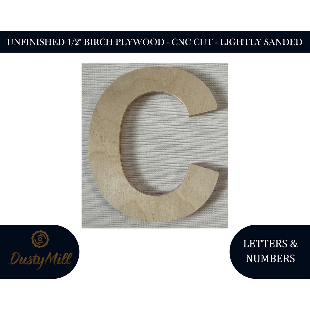 Unfinished Wooden Letter C Cutout 1/2 Inch Thick Birch Wood Large ...