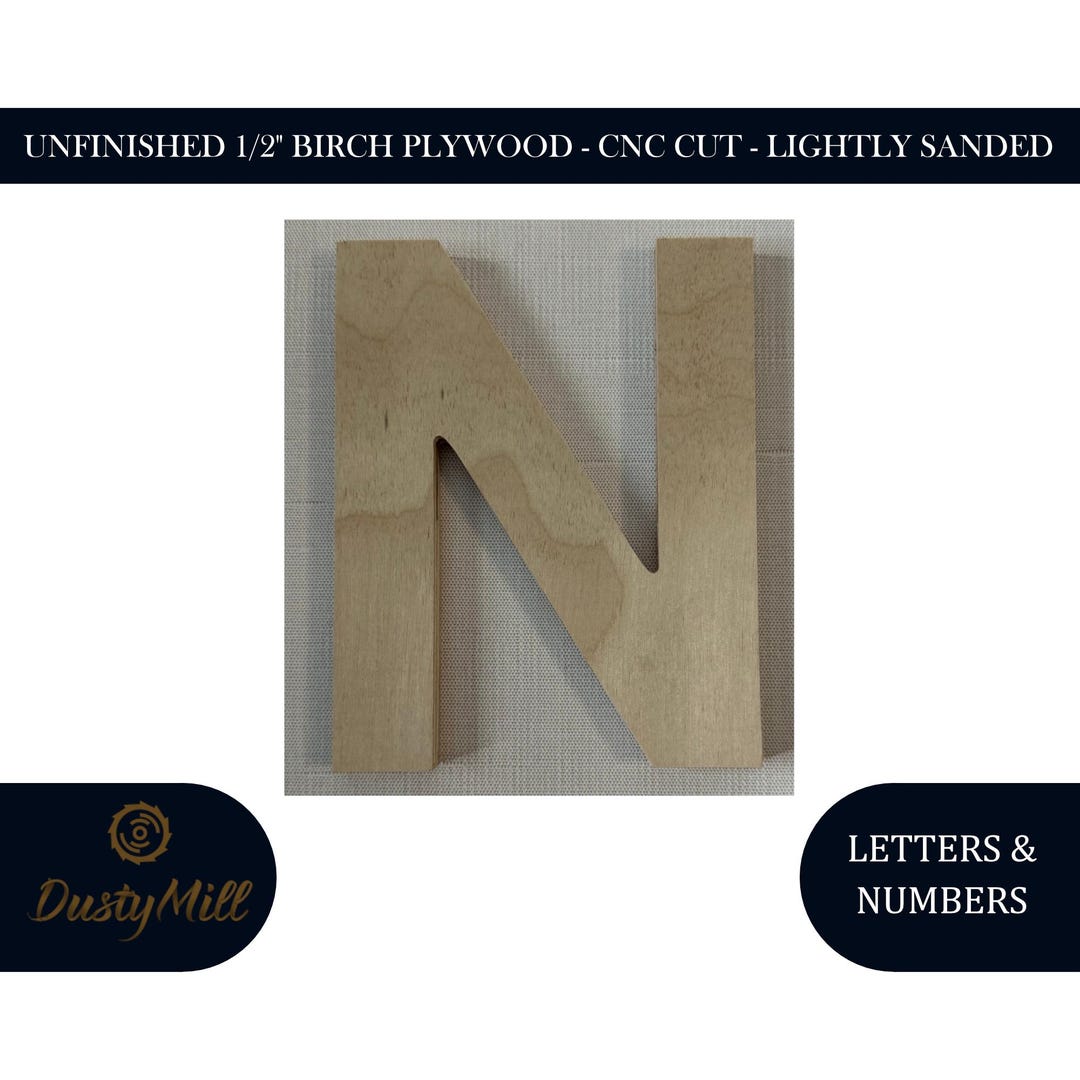 Unfinished Wooden Letter N Cutout 1/2 Inch Thick Birch Wood Large ...