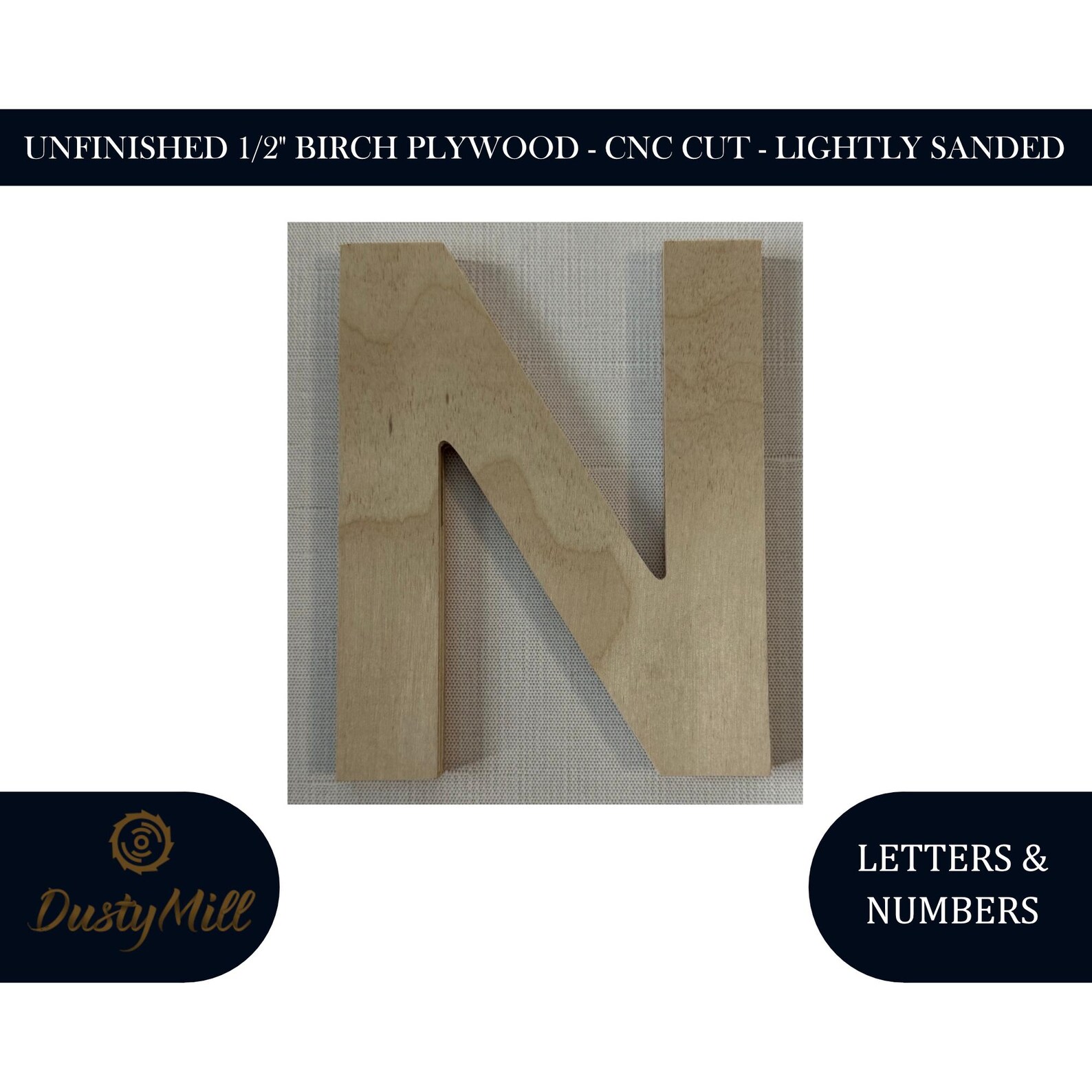 Unfinished Wooden Letter N Cutout 1/2 Inch Thick Birch Wood Large ...