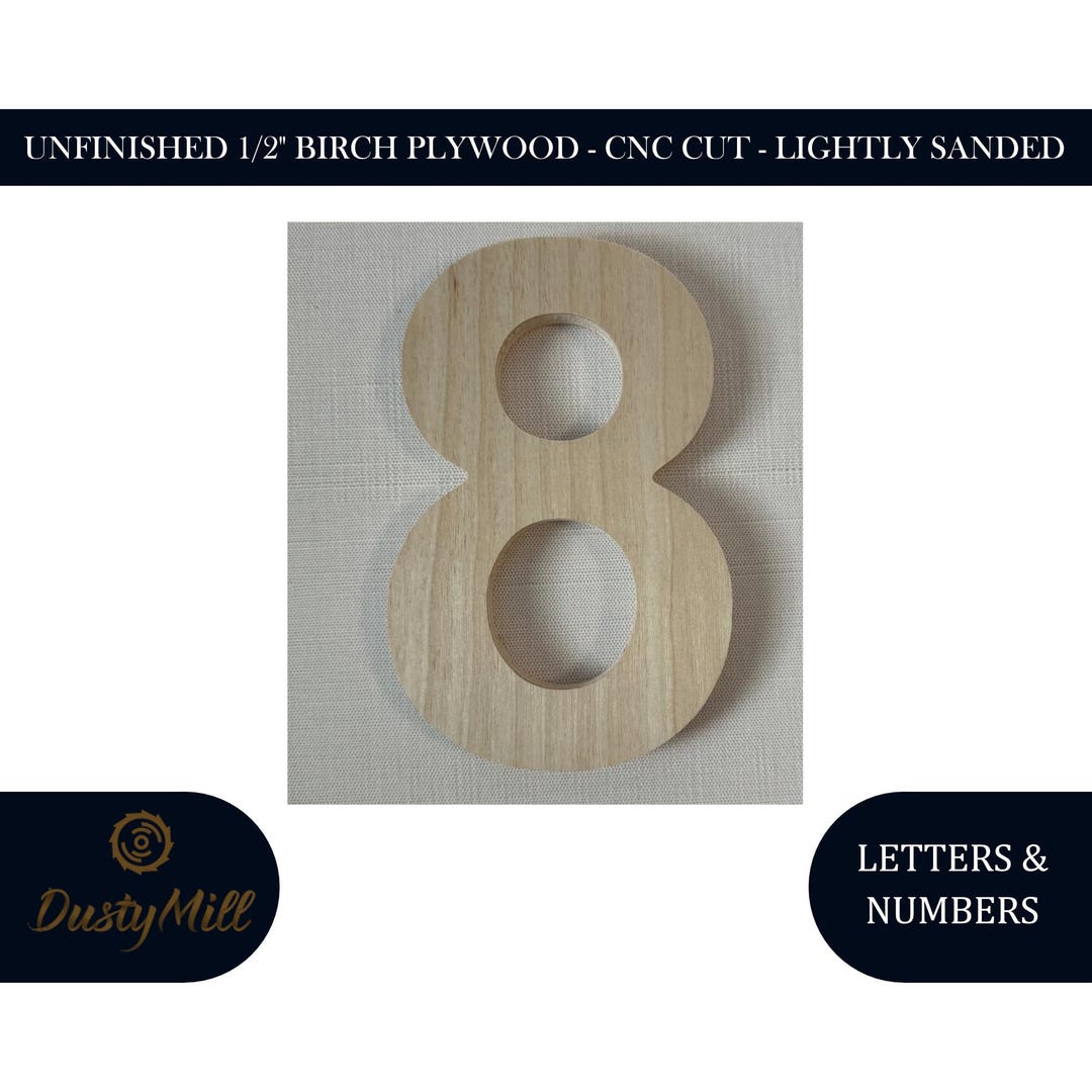 Unfinished Wooden Number 8 Cutout 1/2 Inch Thick Birch Wood Large ...