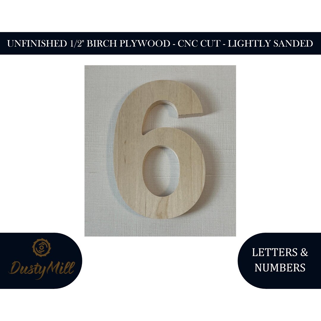 Unfinished Wooden Number 6 Cutout 1/2 Inch Thick Birch Wood Large ...