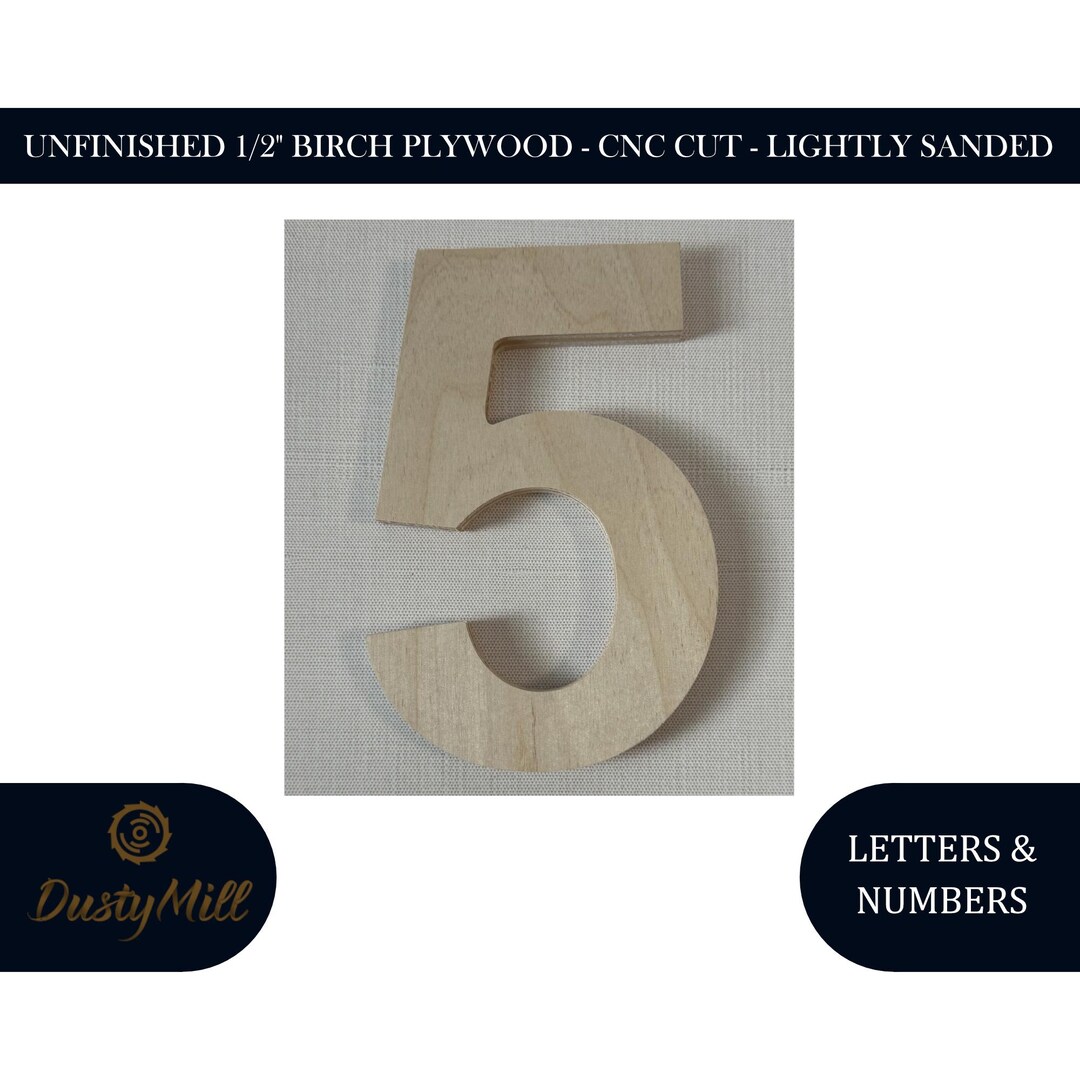 Unfinished Wooden Number 5 Cutout 1/2 Inch Thick Birch Wood Large ...