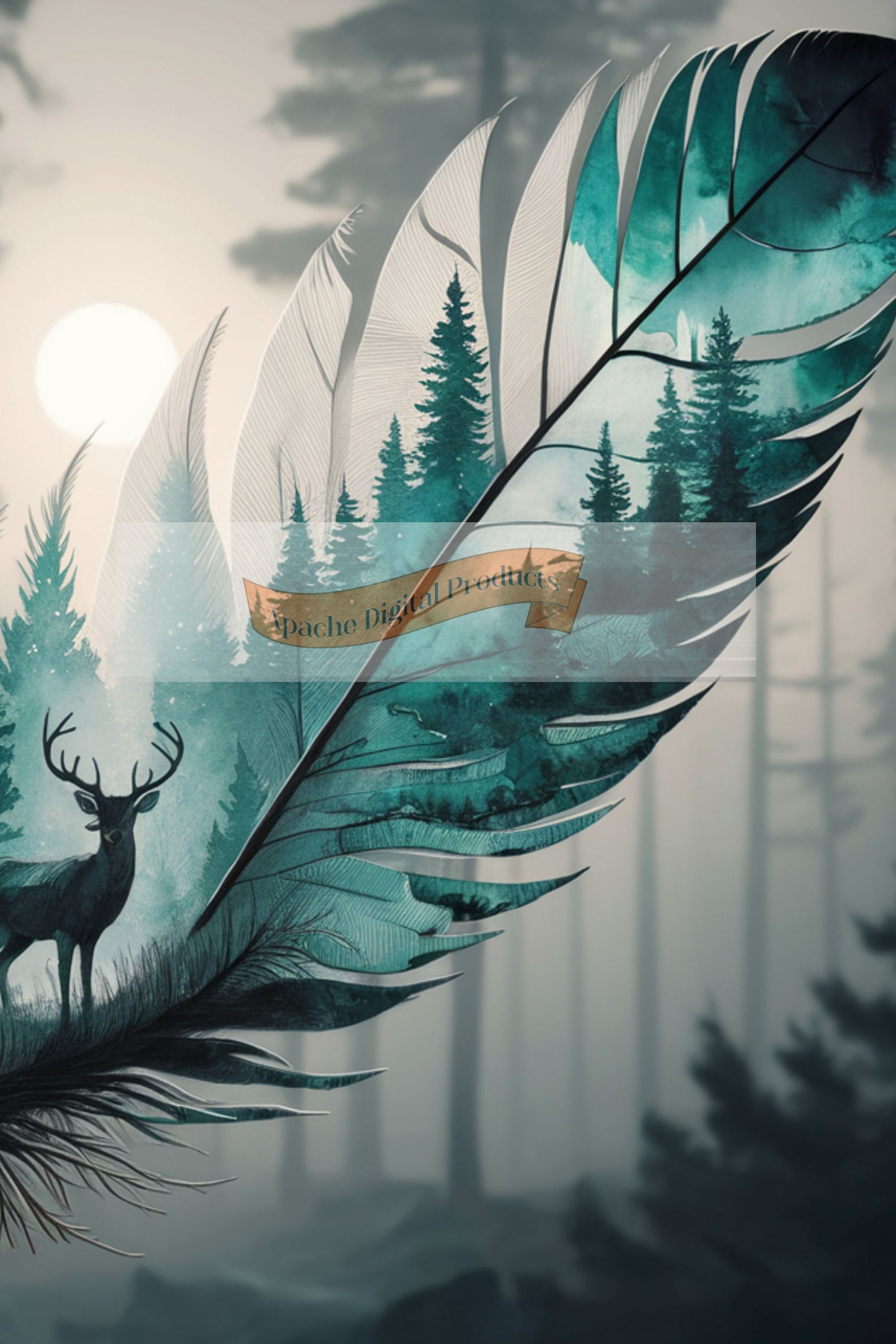Teal Feather Digital Wall Art for Home or Office Gift AI Created With a ...