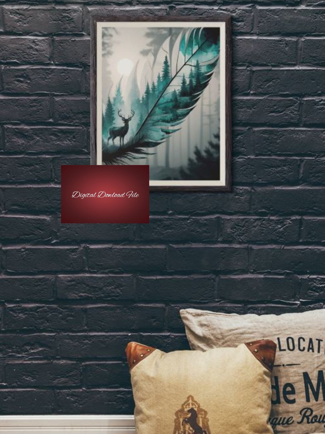 Teal Feather Digital Wall Art for Home or Office Gift AI Created With a ...